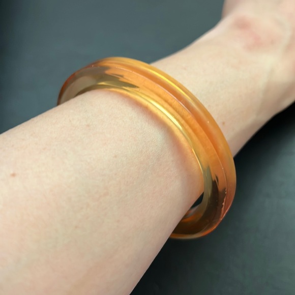 Jewelry | Vintage Plastic Bangle Bracelet Translucent Orange Gold Retro ...